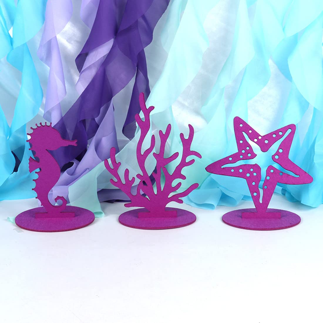 6 Pcs Purple Mermaid Birthday Decorations Felt Table Centerpiece,Under The Sea Party Decorations Supplies for Ocean Theme