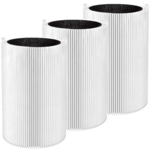 3 pack blue pure 411 filter replacement compatible with blueair blue pure 411 genuine, 411+, 411 auto and mini air purifier, package include 3 pack 3-in-1 hepa filters