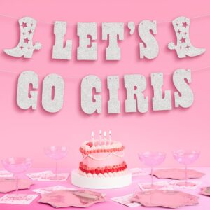 xo, fetti let's go girls glitter banner - silver, 5 ft. | bachelorette party decorations, cowgirl birthday, last rodeo backdrop, nashville, cow rodeo theme