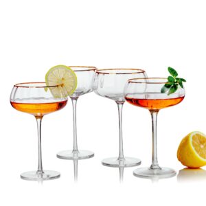 lysenn vintage coupe glasses set of 4 - hand blown gold rim martini glasses - for your next cocktail & champagne party - 9fl oz