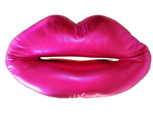 iscream good lovin' swak giant 29.5" x 23" lips shaped microbead accent pillow, metallic pink and rainbow