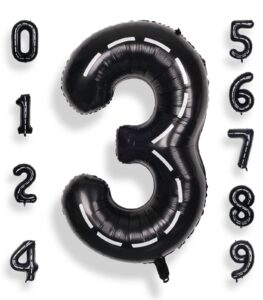 sulalaboo 40inch black number 3 balloon large helium number balloons 0-9 giant digital 3rd foil mylar big party balloon for boy birthday party anniversary graduation decorations