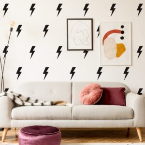 shyjshyj large black vinyl lighting bolt wall decals, peel and stick modern thunder stickers for teens boys girls students bedroom living room dorm office home wall art decor