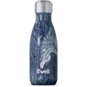 s'well stainless steel water bottle, 9oz, azurite marble, triple layered vacuum insulated containers keeps drinks cold for 24 hours and hot for 12, bpa free, perfect for on the go