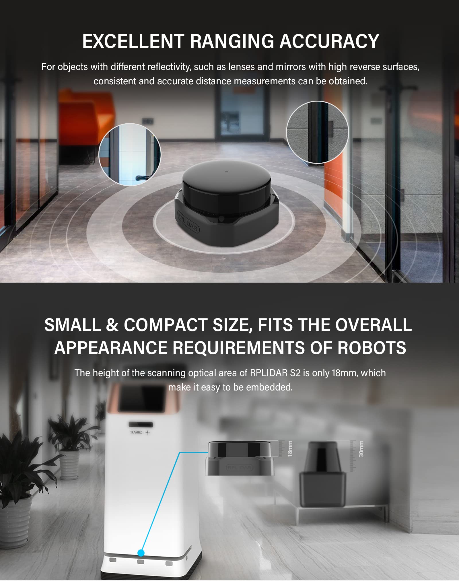 Slamtec RPLIDAR S2L 2D Lidar 360 Degree 18 Meters Scanning Radius IP65 Proof LIDAR Sensor Scanner for Obstacle Avoidance and Navigation of Robots Support ROS/ROS2