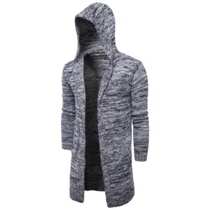 maiyifu-gj men long knitted cardigan sweater casual lightweight open front hooded sweaters slim fit knit hoodies sweatshirts (grey,xx-large)