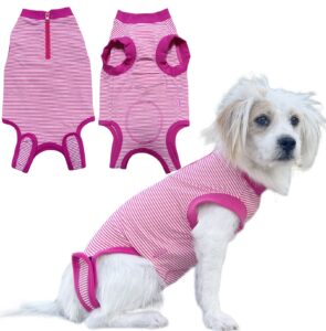 wabdhally dog surgery recovery suit,surgical suit for small female spay,soft combed cotton,rose striped zipper onesie xs