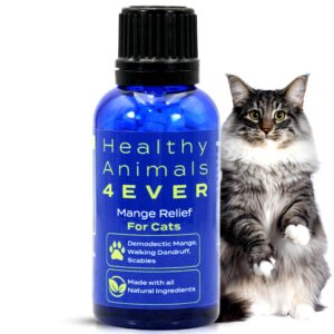 healthyanimals4ever mange relief for cats - treatment for itchiness, scabs, & hair loss caused by mites - all-natural, homeopathic, non-gmo, organic - gluten, preservative & chemical free - 300 ct