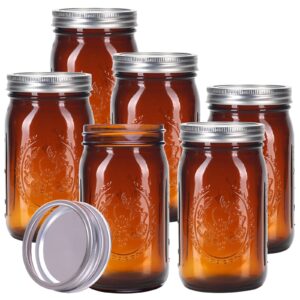 eleganttime amber glass mason jars 32 oz wide mouth 6 pack,amber quart canning jars with airtight lids and bands for for canning, freezing, fermenting,preserving, beverages & jar decor