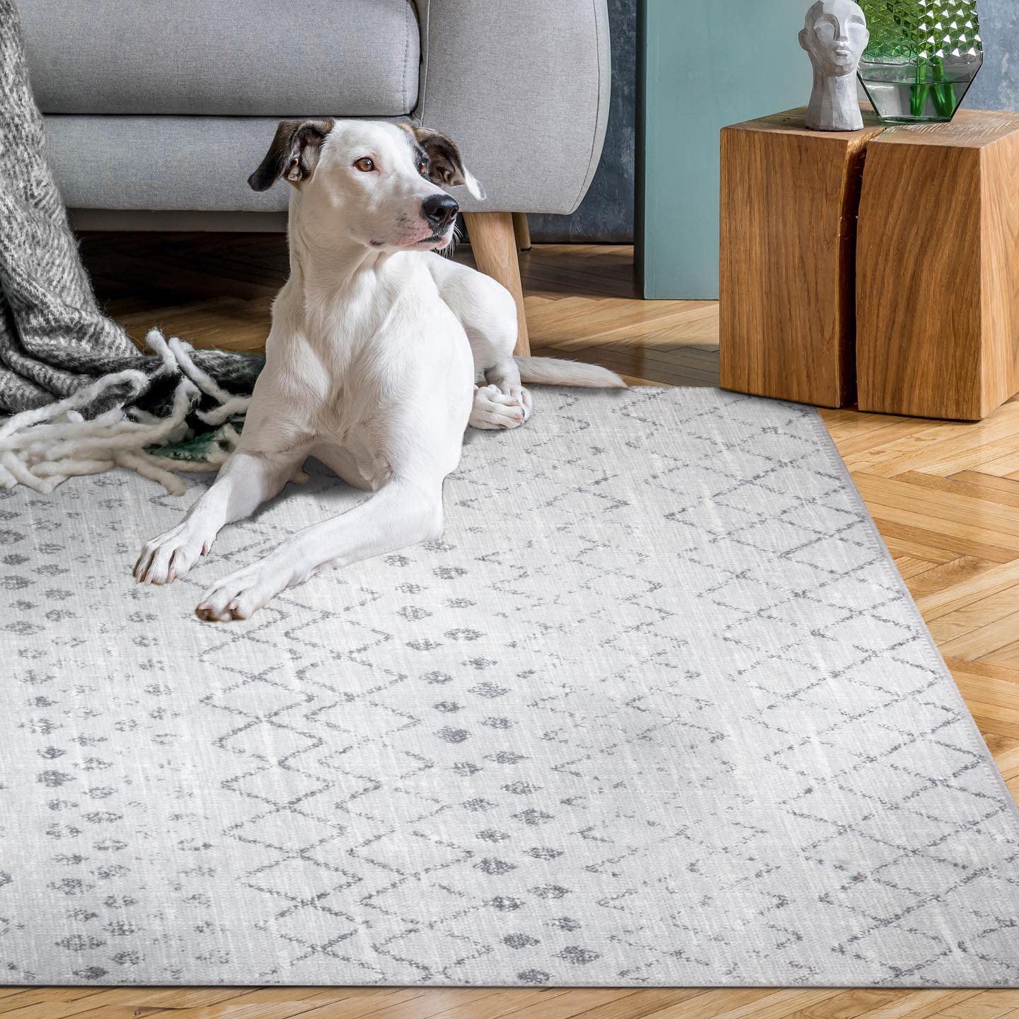 GLN Rugs Contemporary Collection - Machine Washable Modern Area Rug, Contemporary Washable Rug, Non Slip Area Rug, Abstract Living Room Rug, Bedroom Rug, Bathroom Rug (2'x3' Gray Rug)