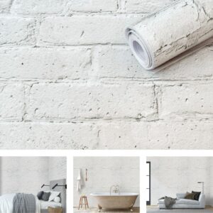 brick wallpaper peel and stick - white/gray, 32.8 ft x 1.5 ft - 3d faux brick wallpaper for textured wall, removable wallpaper for indoor & outdoor use waterproof- ideal for bedroom accent wall décor