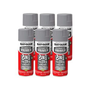 rust-oleum 260510-6pk automotive 2-in-1 filler & sandable primer spray, gray, 12 oz (pack of 6)