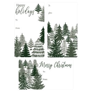 distinctivs evergreen tree christmas gift tags, self-adhesive stickers – 75 labels, woodland forest greenery holiday gift wrap tags