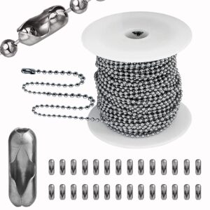 stainless steel ball chain, necklace chain ball bead, 55ft bead chain ball chain bulk bead chain with 100 pcs matching connectors clasps for necklace hanging, dog tag, diy crafts, 2.0mm diameter