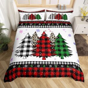 christmas snowflake kids duvet cover set king size,plaids leopard pine tree bedding set,girls boys adults room/xmas cabin decor,holiday rustic comforter cover,red black quilt cover,3pcs,2 pillowcases