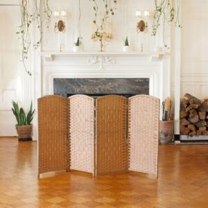 red lantern 3 ft. short diamond weave fiber folding screen - natural - 4 panel