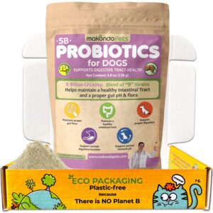 probiotics for dogs & puppies–extra strength 9 species, 5 billion cfu per scoop of dog probiotics and digestive enzymes for dogs. support fiber for dogs & dog allergy relief– powder probiotic for dogs