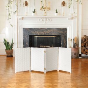 red lantern 2 ft. short woven fiber folding screen - 4 panel - white