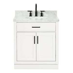 ariel hepburn 31" inch oval sink vanity with 1.5" edge carrara white countertop in white