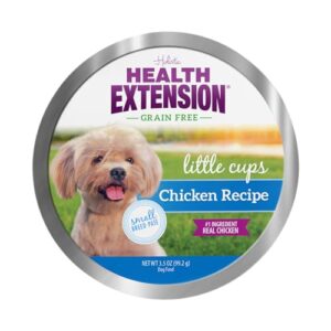 health extension little cups grain-free wet dog food, small breed - chicken 3.5 oz - complete & balanced, easy to digest, ideal for picky eaters (case of 12 cups)