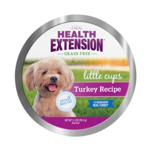 health extension little cups grain-free wet dog food, small breed - turkey 3.5 oz - complete & balanced, easy to digest, ideal for picky eaters (case of 12 cups)