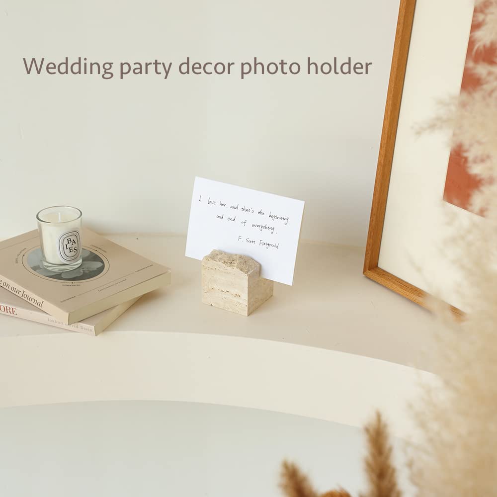 JIMEI True Natural Travertine Stone Place Cards - Handmade Polished Unique Wedding Table Signs - Desktop Memo Holder | Escort Card Holders | Party Favors | Photo Display | Business Card Holder(2.36*2.36*1.96in)