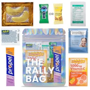 real vitamins the rally bag - 1 pre-filled hangover kit for bachelorette party favors, 21st birthdays, weddings, corporate events | 7 piece hangover supplies & bag (1 kit)