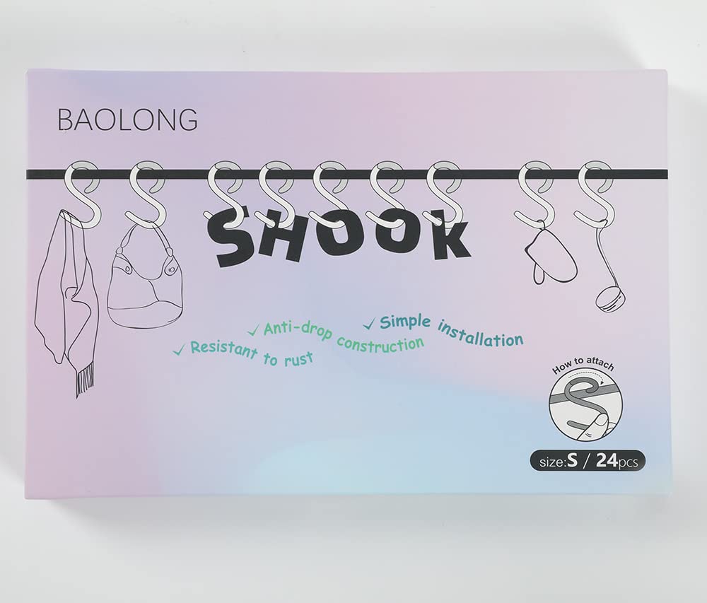 BAOLONG S Hooks for Hanging with Safety Buckle Anti-Drop S Hook 24 Pack 2.52inch White Windproof Hanger for Clothes, Bathroom and Kitchen Utensil Anti-Rust Plastic Ornaments Hooks