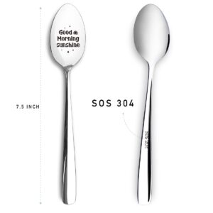 Good Morning Sunshine Spoon Engraved Funny Gift for Women Men Kids Friends, Ice Cream Tea Coffee Cereal Lover Spoon Best Thanksgiving Christmas Birthday Gifts