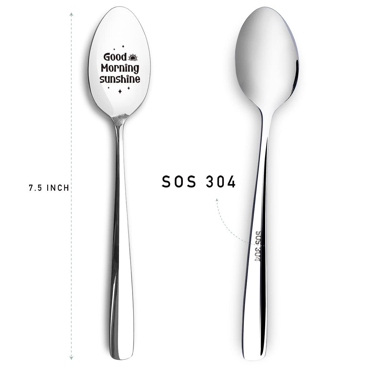 Good Morning Sunshine Spoon Engraved Funny Gift for Women Men Kids Friends, Ice Cream Tea Coffee Cereal Lover Spoon Best Thanksgiving Christmas Birthday Gifts