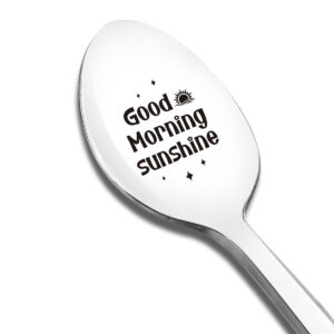 good morning sunshine spoon engraved funny gift for women men kids friends, ice cream tea coffee cereal lover spoon best thanksgiving christmas birthday gifts