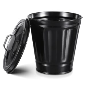 mini trash can with lid, countertop metal waste basket recycling bin, waste bin for office car bedroom, multi-purpose flower pots, pen holders, black