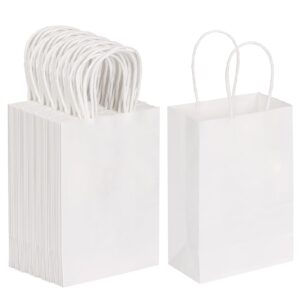 moretoes 125pcs white paper bags with handles 5.2x3.8x8 inch, kraft small gift bags bulk, retail bags, shopping, birthday wedding party favor bags, merchandise bags