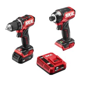 skil pwr core 12 brushless 12v compact drill driver & impact driver kit includes 2.0ah battery and pwr jump charger - cb8429a-10,red