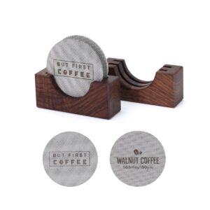 2packs 58.5mm espresso puck screen | handmade walnut stand | 1.7mm thickness 150μm 316 stainless steel