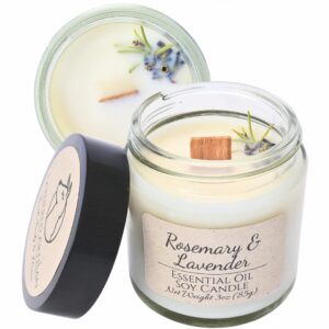 rosemary & lavender | hand crafted plant derived candles | 23 hour burn | pure soy candle with wooden wick | natural essential oil scented aromatherapy | aroma for home & office (rosemary & lavender)