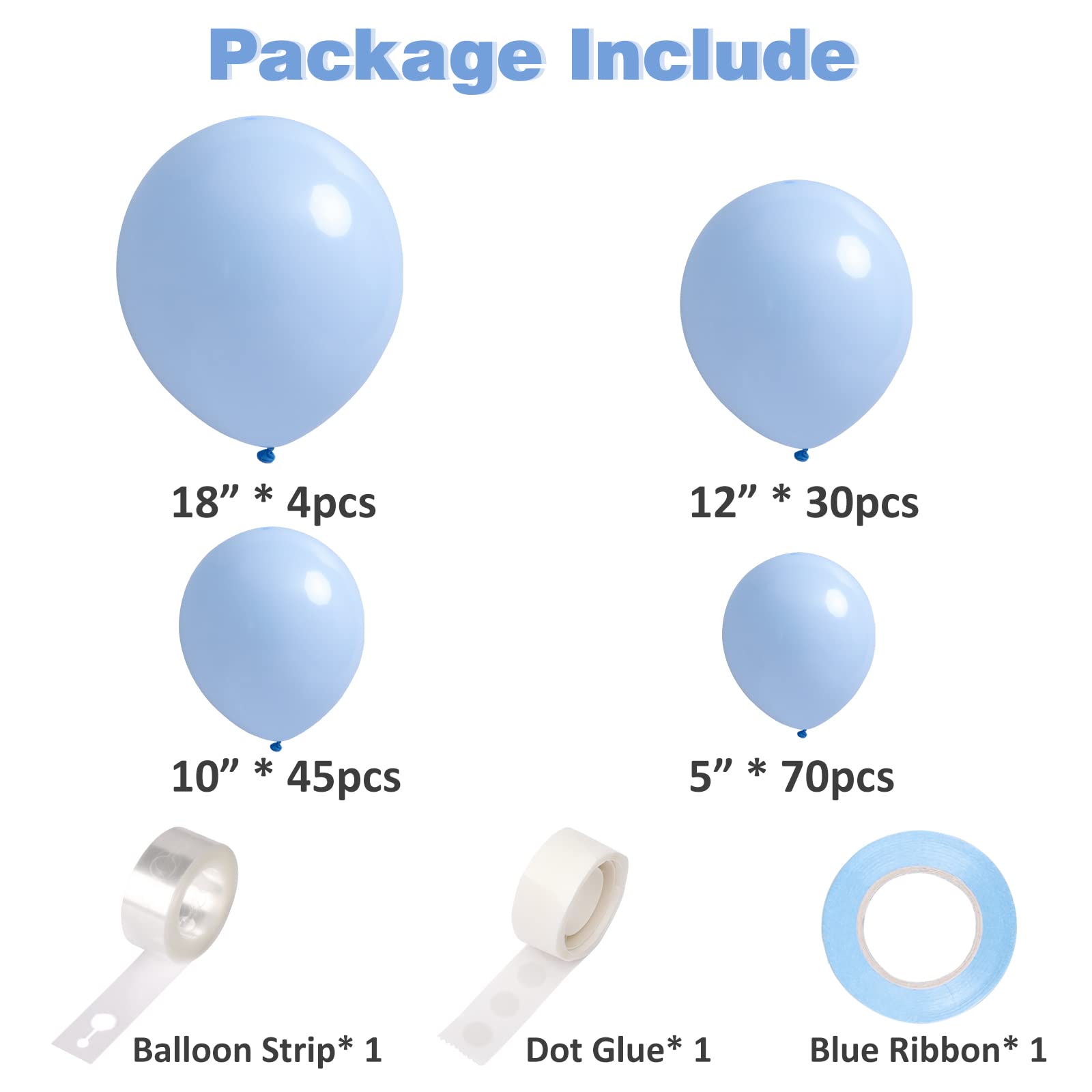 RUBFAC 149pcs Pastel Blue Balloons 18 12 10 5 Inch Different Sizes Latex Light Blue Baby Blue Balloon Arch Garland Kit for Baby Shower Birthday Wedding Engagement Graduation Decorations