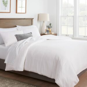 mayfair linen oversized king duvet cover, 600 thread count sateen 3 pc egyptian cotton duvet cover set, 100% pure cotton comforter cover, 2 pillow shams, zipper closure, 7 corner ties - (white)