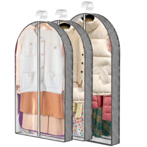 3 pcs garment bags,40"and50" peva moth-proof breathable dust cover,clothing bags for hanging clothes with bedroom,garment covers for suits, padded clothes, shirts prevent dust