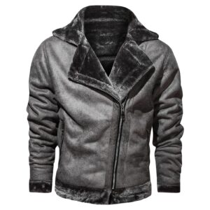 maiyifu-gj men's faux leather fleece jacket winter warm motorcycle fur vintage coat retro suede motorcycle bomber jackets (grey,3x-large)