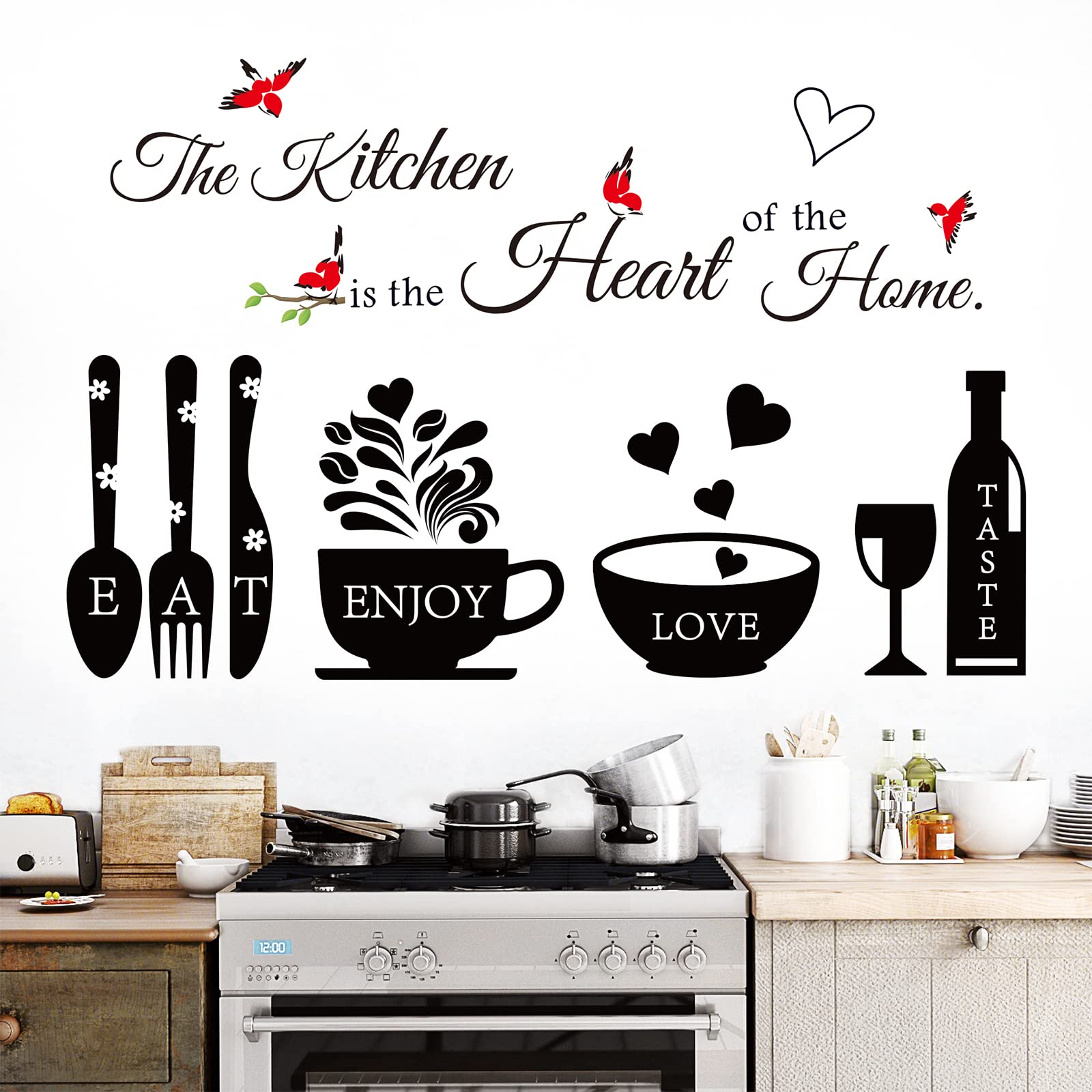 Rotumaty Kitchen Quote Wall Stickers Kitchen Dining Room Wall Decals Wall Art Kitchen Utensil Decorations Wall Decor for Home Office School Coffee Shop