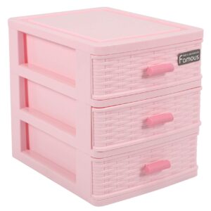 nicfaky plastic drawer designed 3 compartment jewelry storage box pink