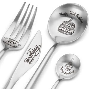 happy 70th birthday spoon&fork gifts engraved cutlery set personalized birthday gifts for son daughter sister brother friends