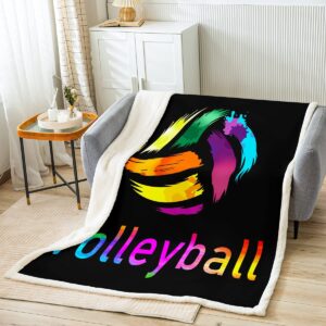 volleyball fleece throw blanket for girls boys children sports theme plush blanket volleyball game colorful sherpa blanket room decor volleyball player fuzzy blanket throw 50"x60"