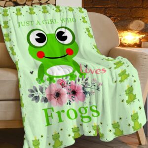 frog blanket for girls women super soft cozy frog animal stuff decor fleece throw blanket plush warm fleece just a girl who loves frogs flannel gifts blankets for kids adults 50"x40"