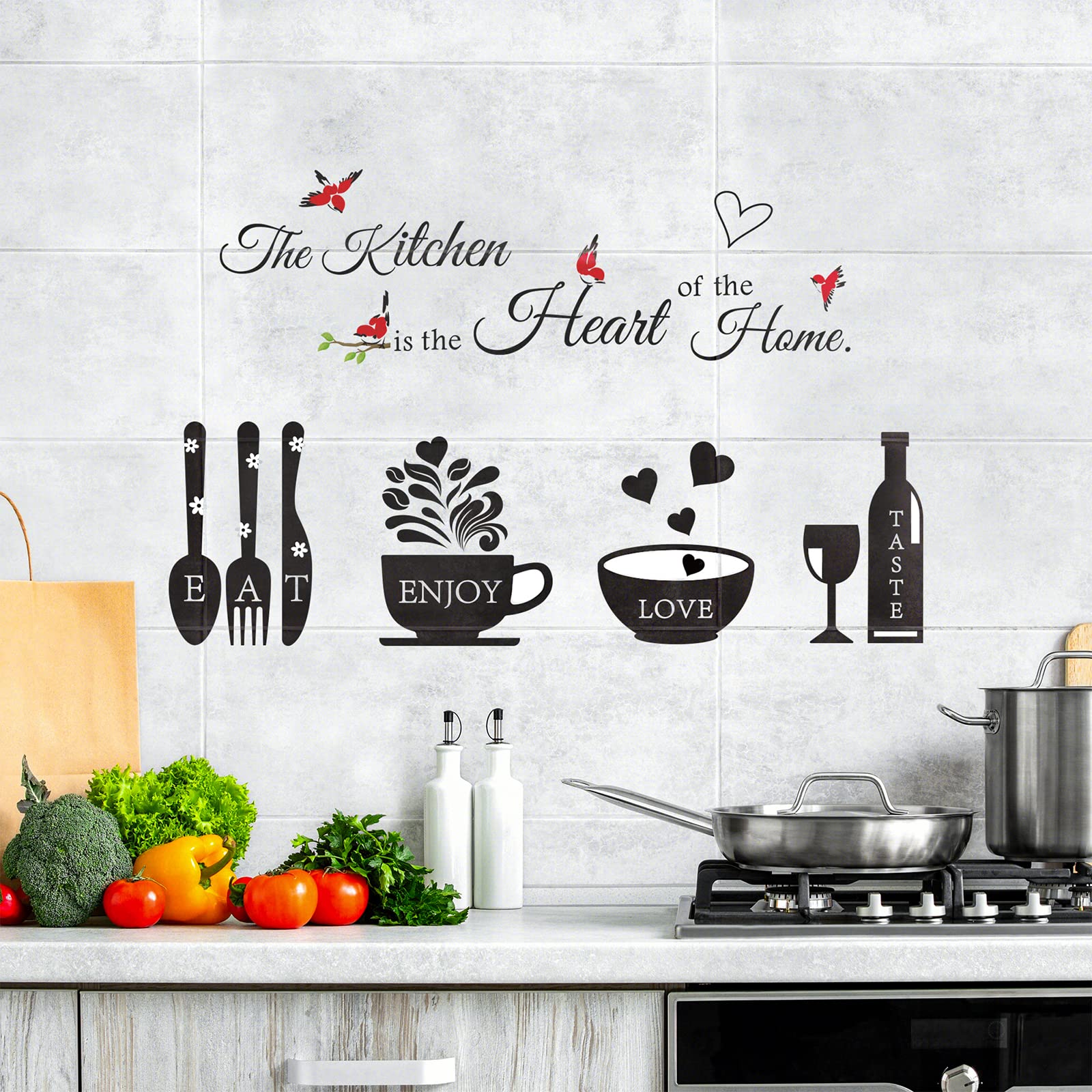 Rotumaty Kitchen Quote Wall Stickers Kitchen Dining Room Wall Decals Wall Art Kitchen Utensil Decorations Wall Decor for Home Office School Coffee Shop