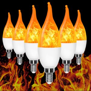 ayogu 6-pack led flame light bulb, 3 mode e12 edison bulb, 1.2w warm white, for chandelier, halloween decorations, christmas, outdoor, indoor