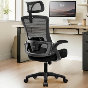 neo chair office high back mesh headrest adjustable height and ergonomic design home office computer desk executive lumbar support padded flip-up armrest swivel chair (black)