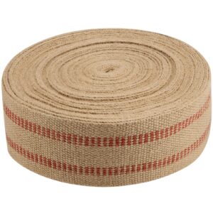 keileoho 3.5 inches x 33 yards upholstery/craft jute webbing, natural chair webbing with red stripes, burlap fabric webbing tape for craft, decoration, furniture repair