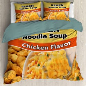 ramen noodle soup ramen chicken flavor duvet cover 3 piece set (1 duvet cover+2 pillow shams),ultra soft and breathable bedding comforter cover set for all seasons,queen size (90"x90",230x230cm)